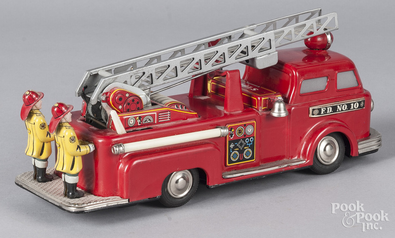 Linemar battery operated Ladder Fire Engine - auctions & price archive